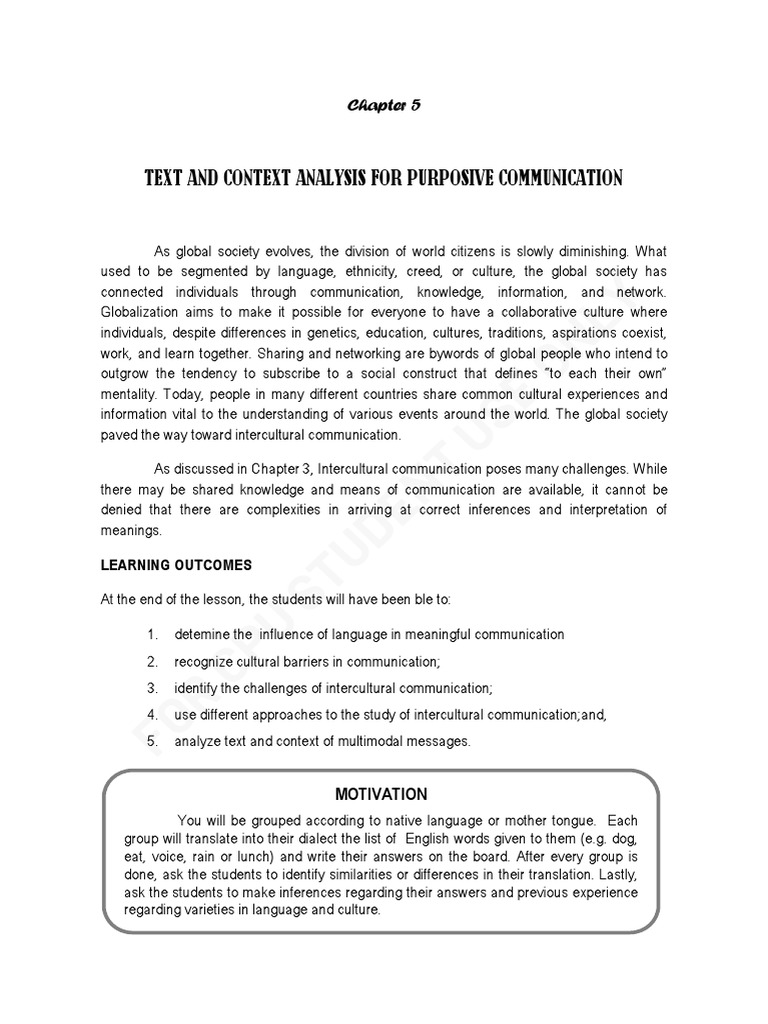 Purposive Communication Unit 1 Chapter 5 | PDF | Communication | Cross Cultural Communication