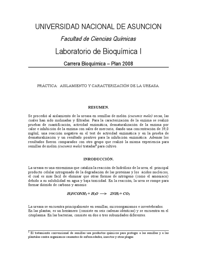 Informe Ureasa | PDF | Enzima | Urea