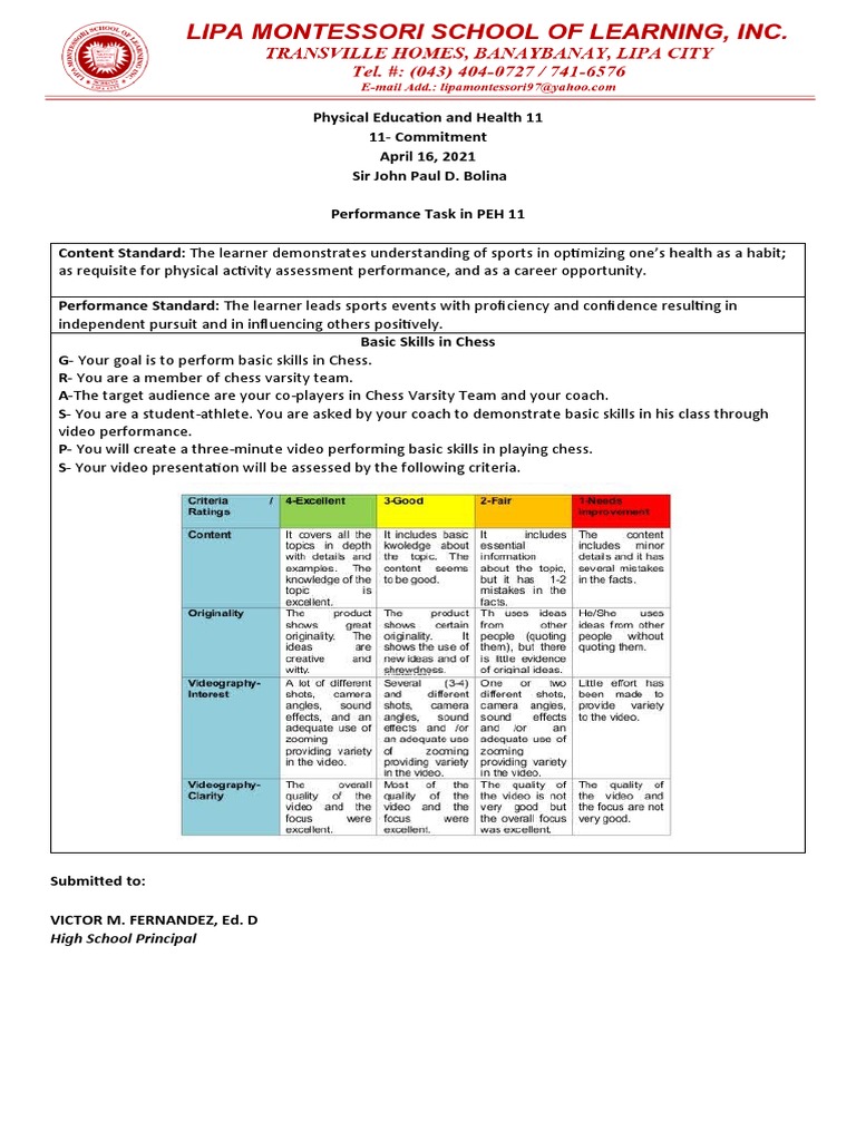 Performance Task PEH 11 and 12 (April 16, 2021) | PDF | Simulation ...