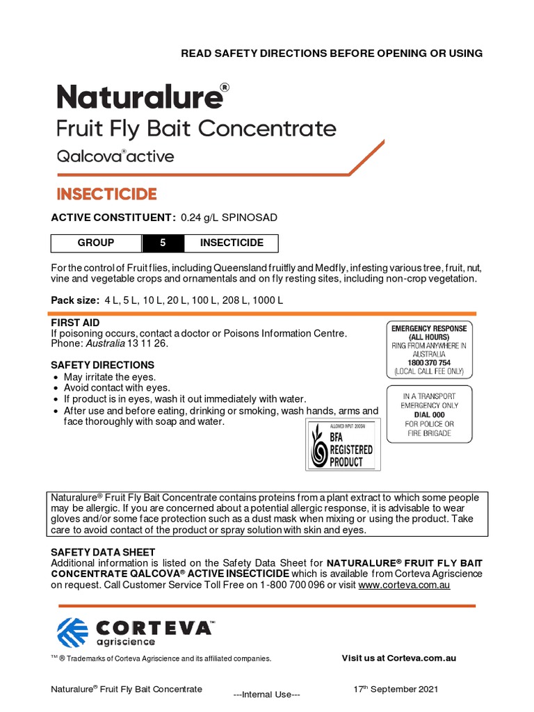 Naturalure Fruit Fly Bait Concentrate Insecticide Label | PDF | Insects ...