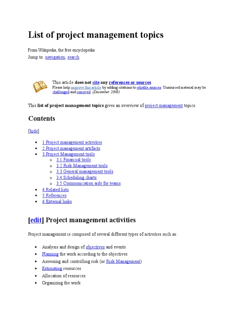 List of Project Management Topics: From Wikipedia, The Free ...