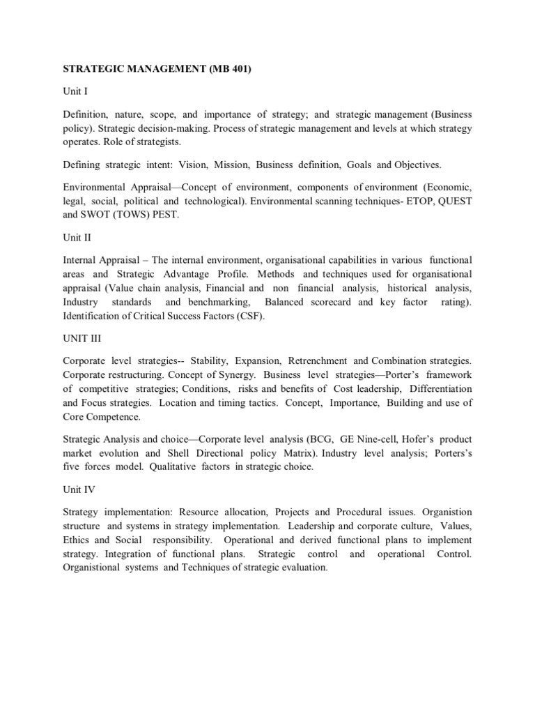 4th Sem Syllabus Pdf Financial Markets Strategic Management