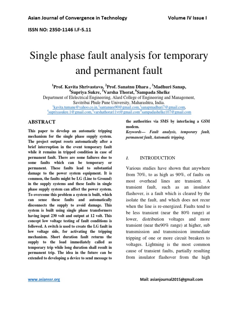 Single Phase Fault Analysis For Temporary and Permanent Fault | PDF ...