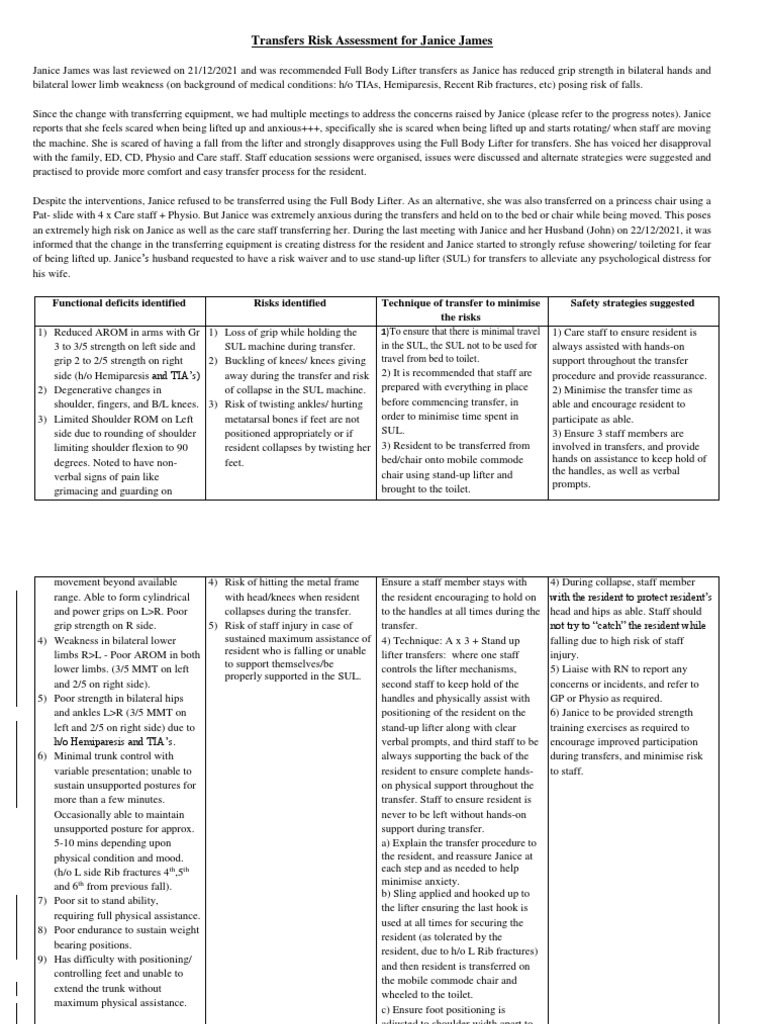 Transfers Risk Assessment | PDF | Diseases And Disorders | Clinical ...