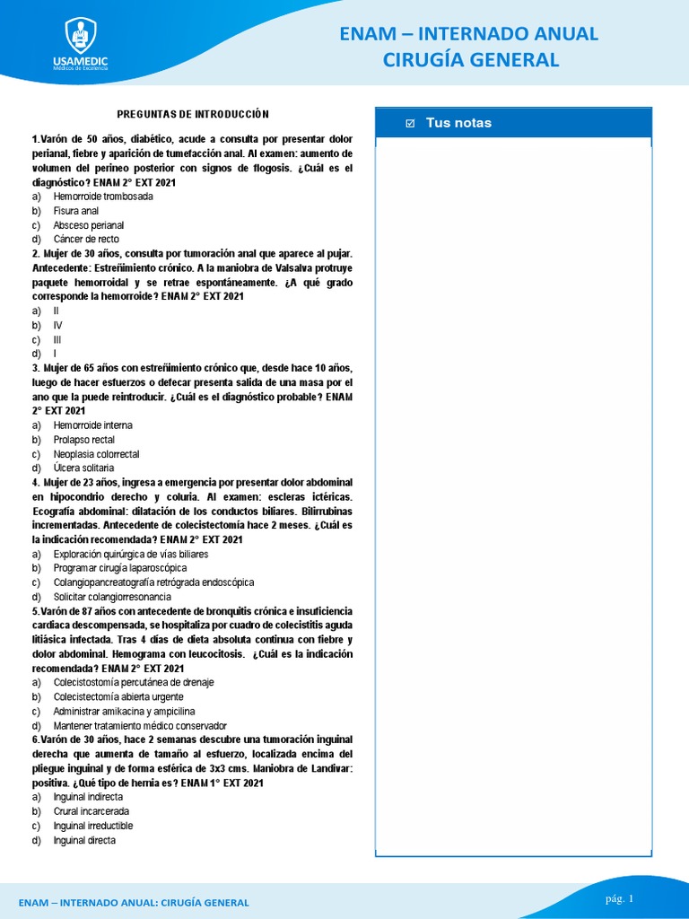 Banqueo de Cirugia General Enam-Internado Anual | PDF | Hemorroides | Cáncer colonrectal