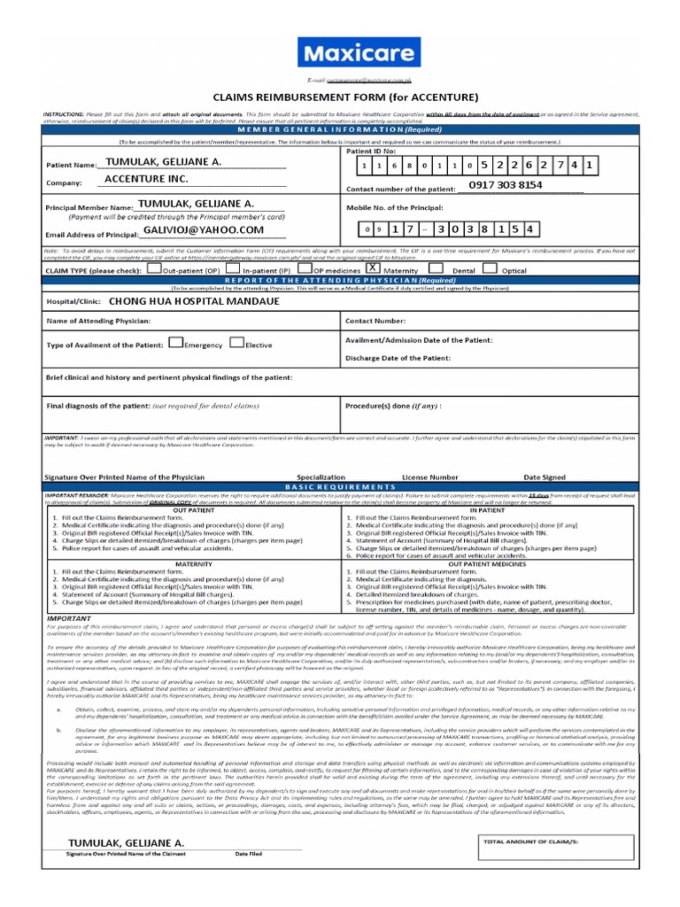 Maxicare Reimbursement Form | PDF