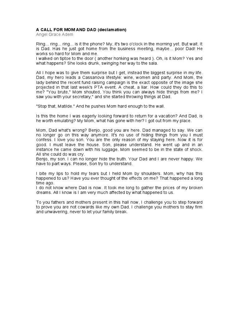 Declamation-Contest-A CALL FOR MOM AND DAD | PDF