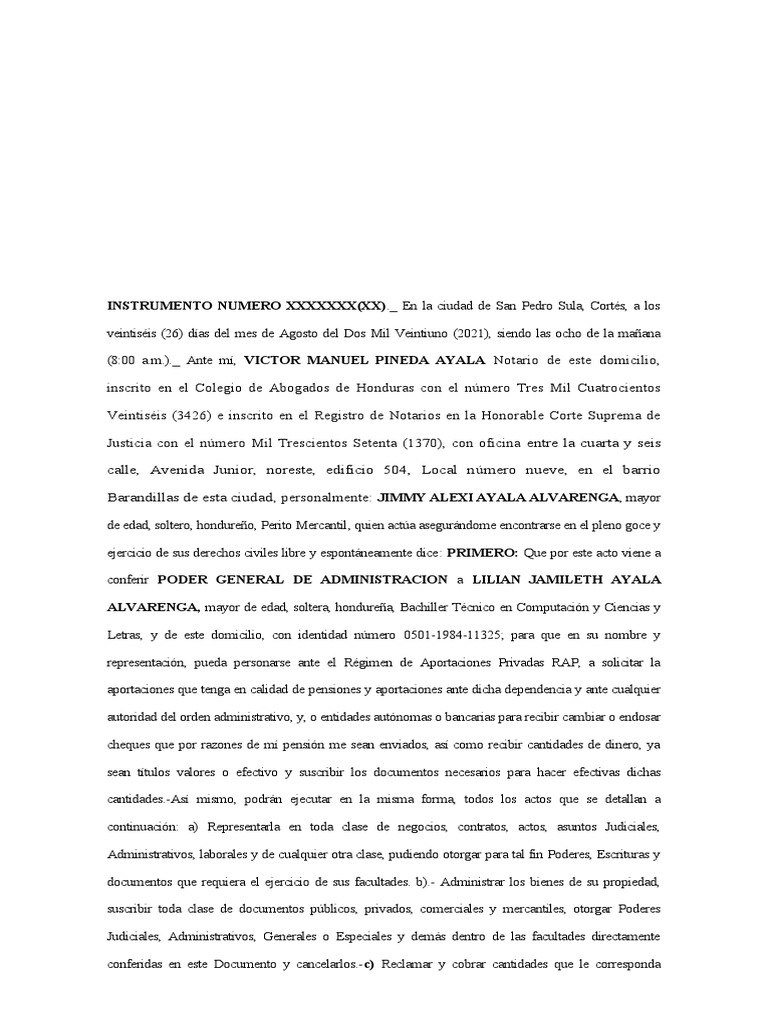 Poder de Adminstracion Jimmy Ayala | PDF | Estado (política) | Propiedad