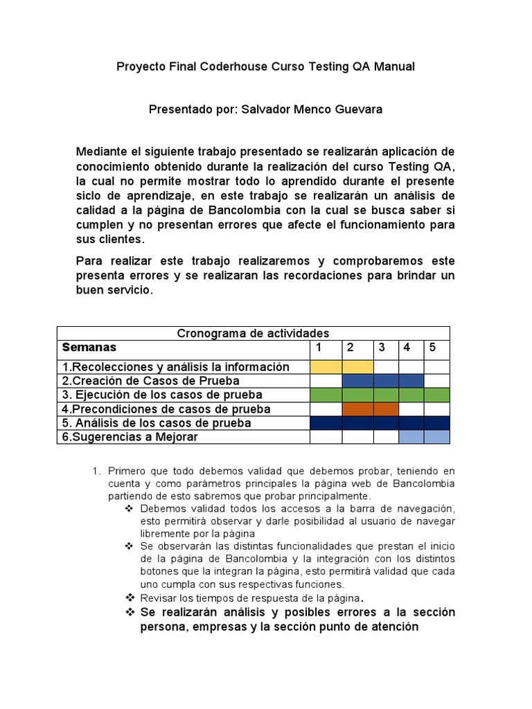 Proyecto Final Coderhouse Curso Testing QA Manual | PDF | Usabilidad ...