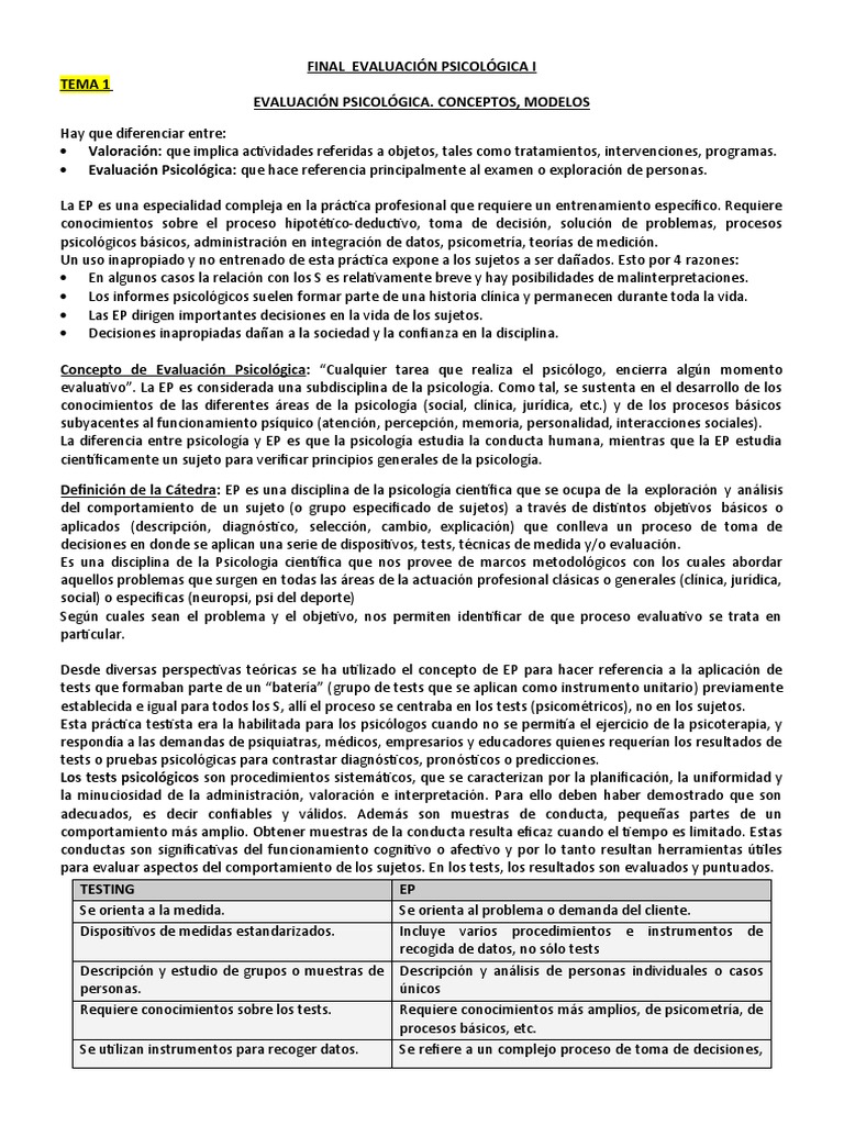 Resumen Final EPI | PDF | Sicología | Evaluación