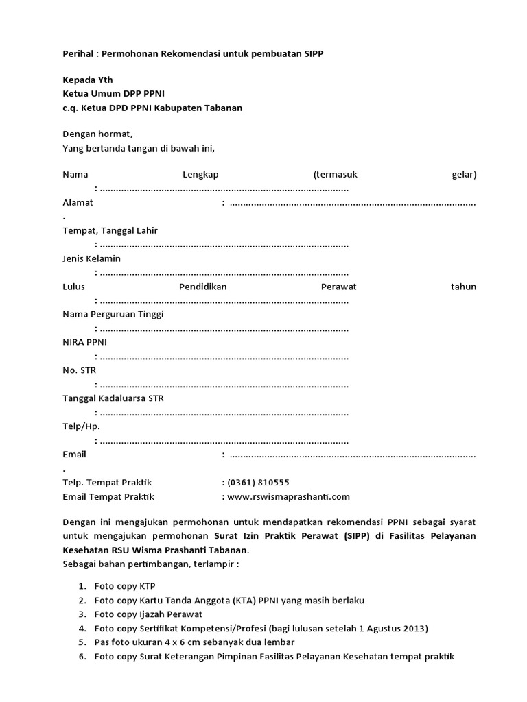 Surat Permohonan Rekomendasi SIPB | PDF