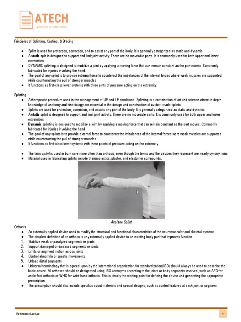 Principles of Splinting, Casting, & Bracing | PDF | Musculoskeletal ...