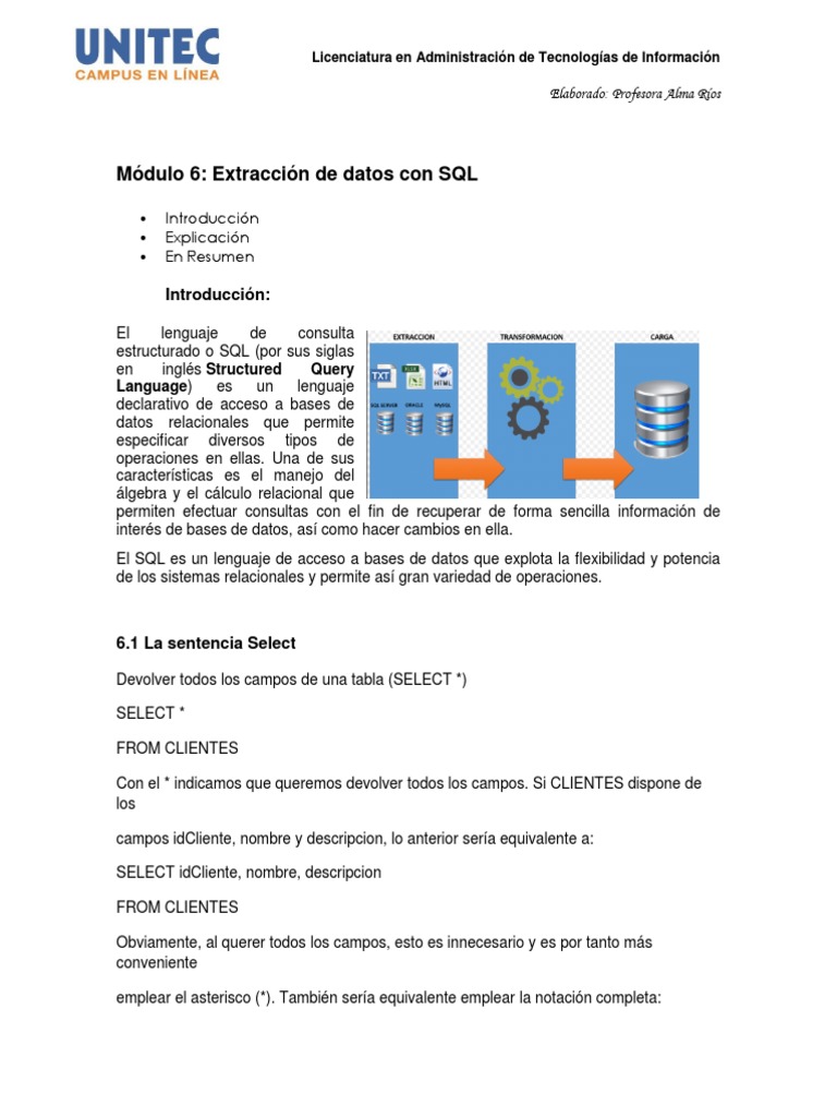TEMA 6 - Extracción de Datos Con SQL - RÍos Alcántara, Alma (2019 ...