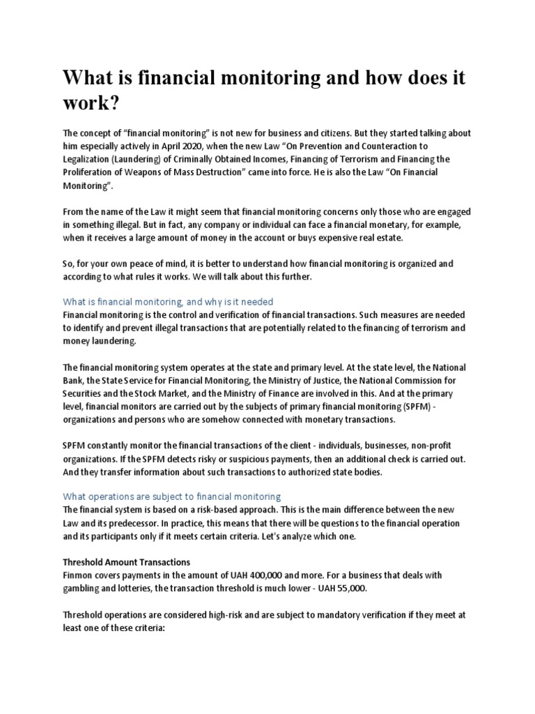 Financial Monitoring Explained | PDF | Money Laundering | Payments
