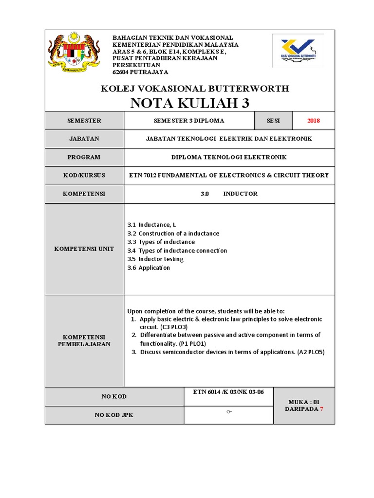 Nota Kuliah 3 Inductor | PDF