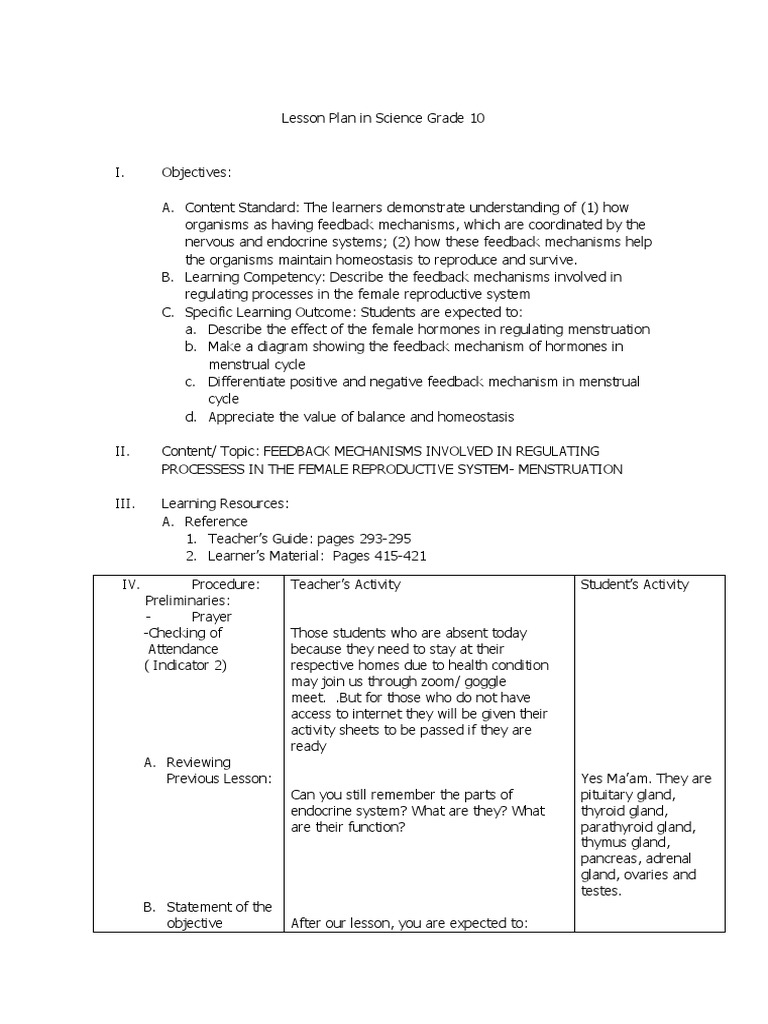 Lesson Plan 2020-2021 | PDF | Menstrual Cycle | Luteinizing Hormone