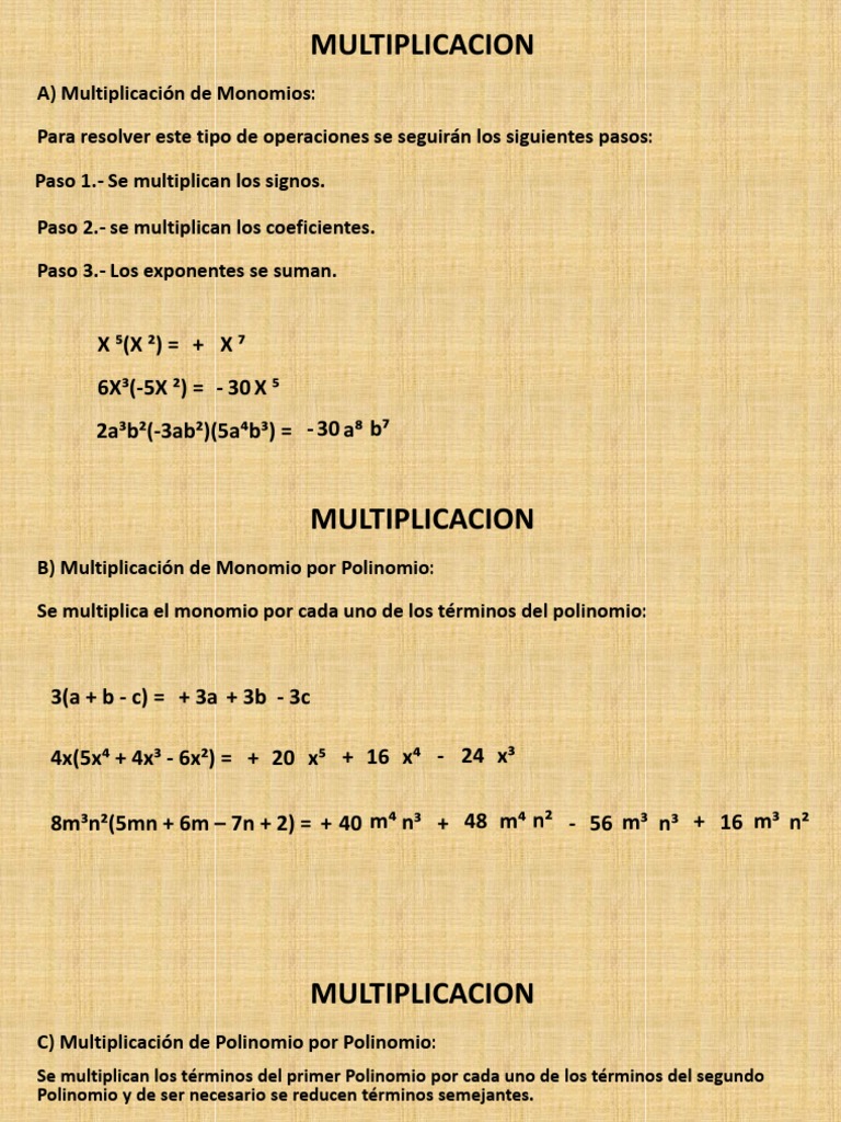Multiplicacion de Expresiones Algebraicas | PDF