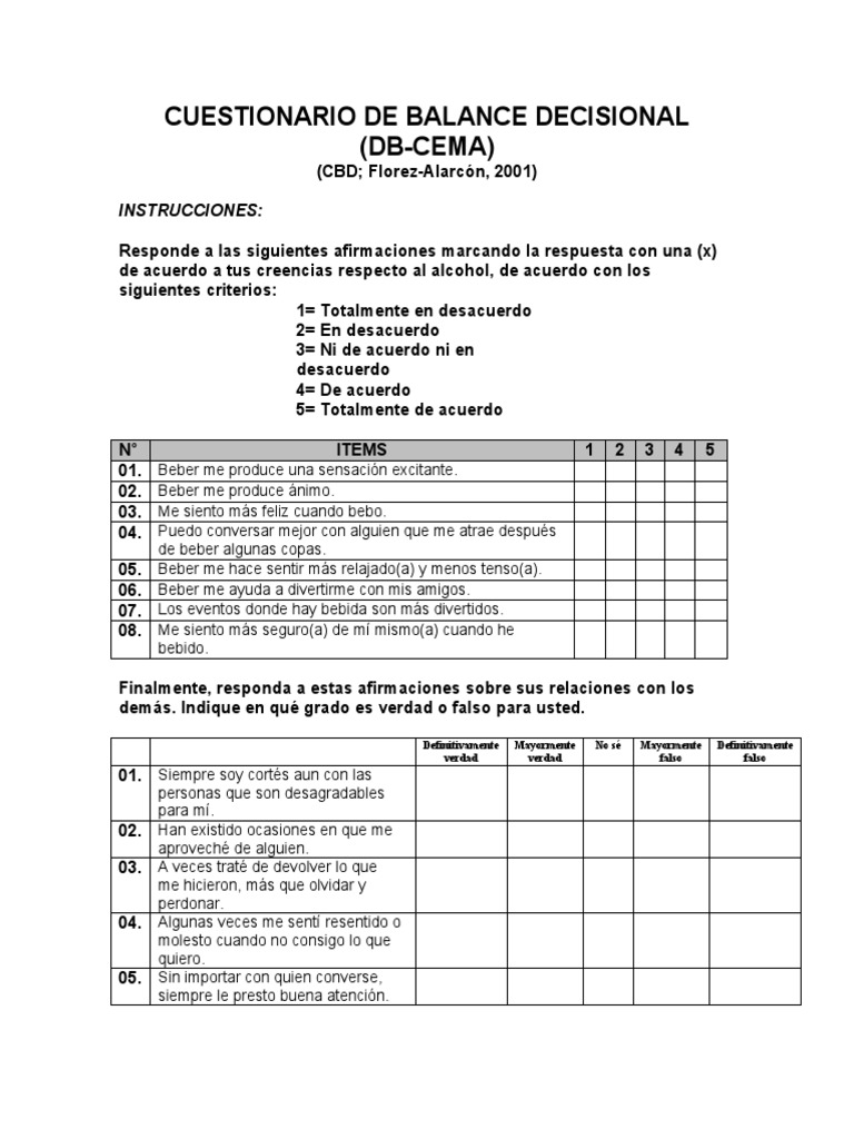 Cuestionario de Balance Decisional | PDF