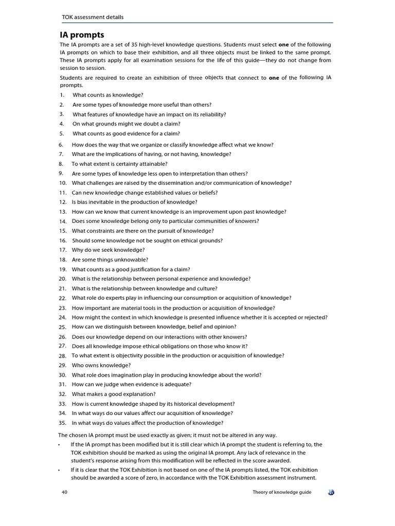 IA Prompts: TOK Assessment Details | Download Free PDF | Knowledge ...