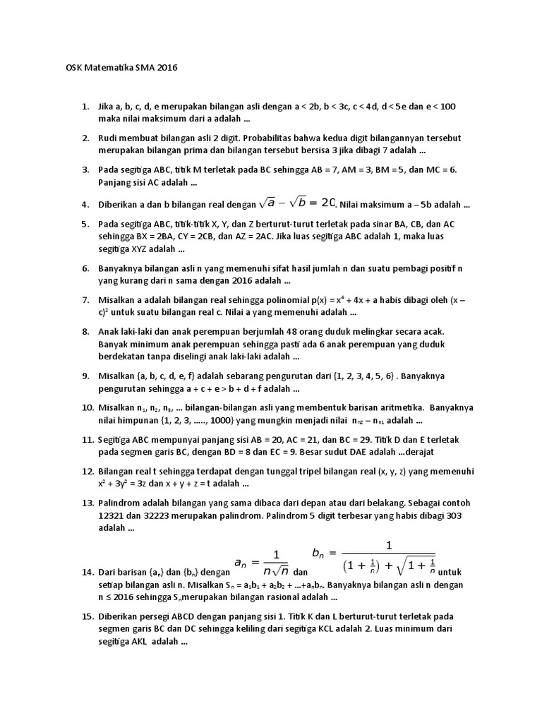 OSK Matematika SMA 2016 | PDF