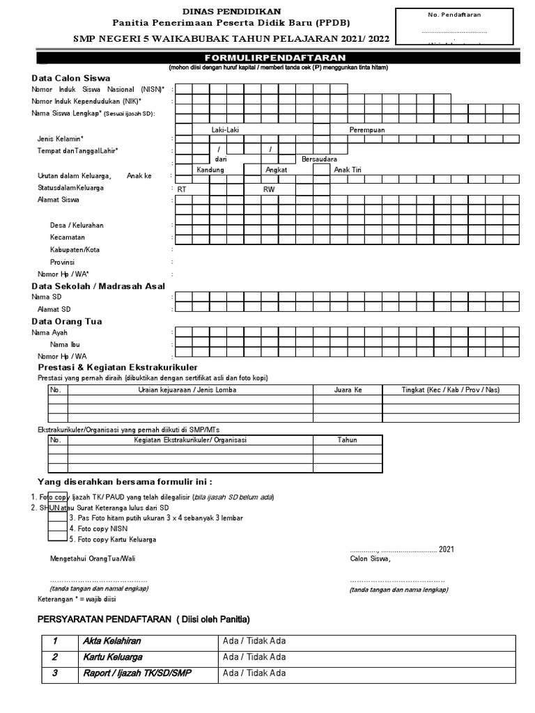 Formulir PPDB - WWW - Dapodik.co | PDF