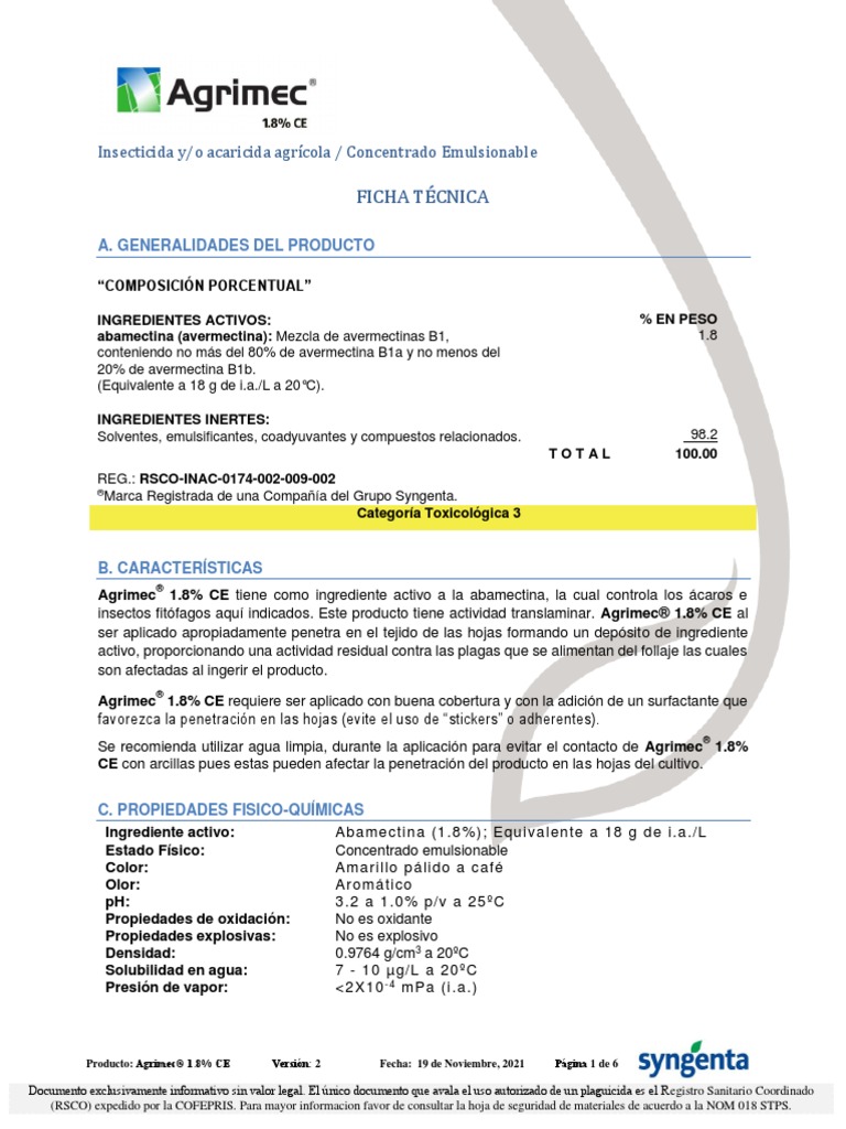 Agrimec 1.8 C.E | PDF | Residuos | Pesticida