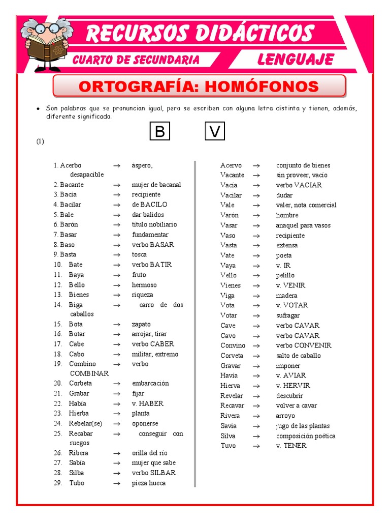 Ejercicios-de-Ortografía - Homofonos B y V | PDF