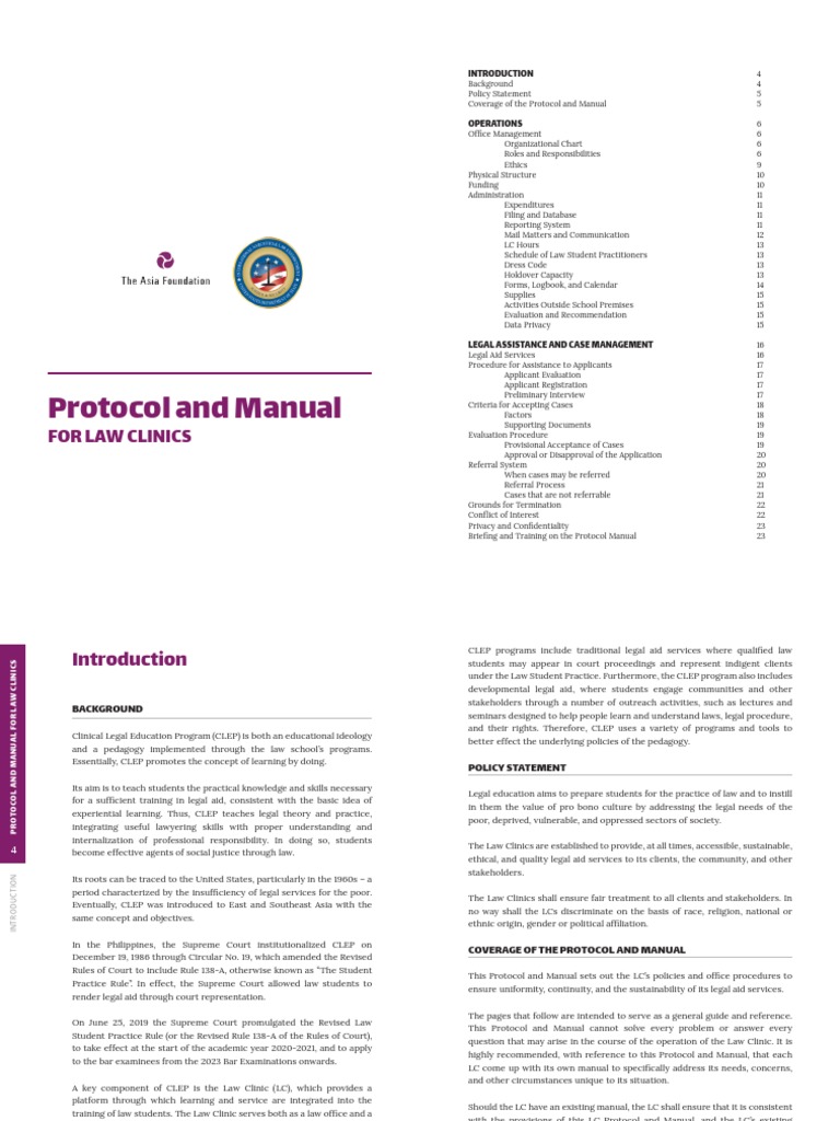 Law Clinic Protocol and Manual | PDF | Lawyer | Legal Education