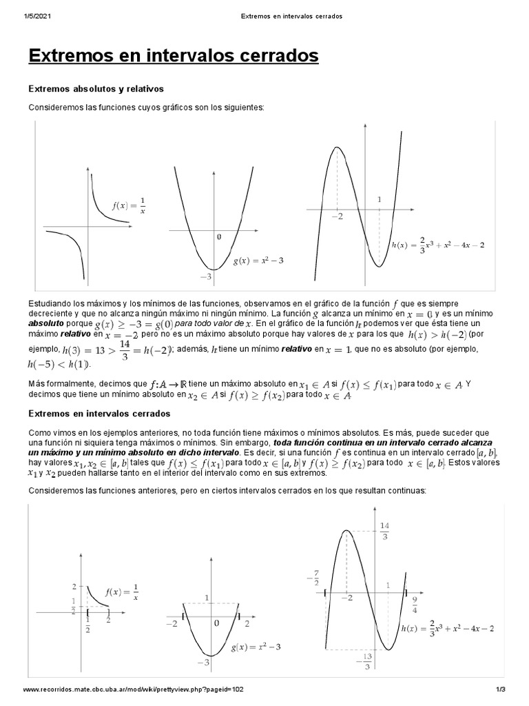 2 Extremos en Intervalos Cerrados | PDF | Intervalo (Matemáticas) | Función continua