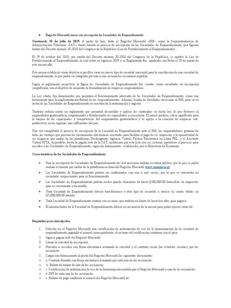 Inscripción de Sociedad de Emprendimiento | PDF | Sociedad de responsabilidad limitada ...