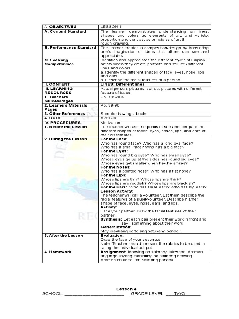 I. Objectives: SCHOOL: - GRADE LEVEL: - TWO | PDF | Composition (Visual ...