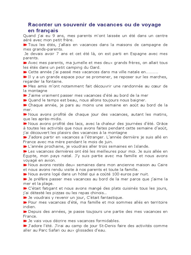 Souvenirs de vacances inoubliables | PDF | Art | Poésie