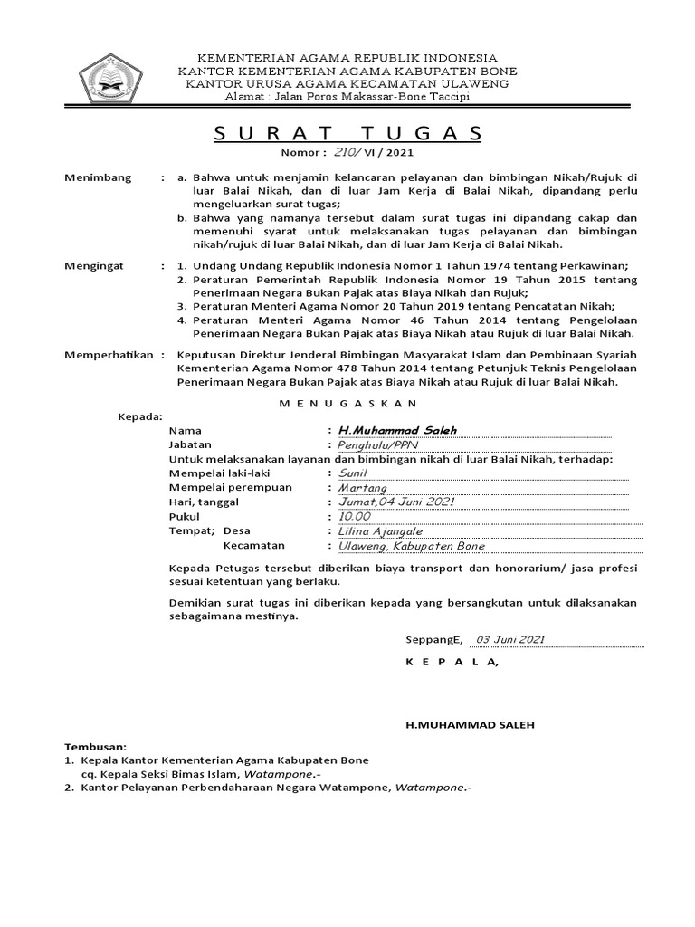 Surat Tugas Pak KUA | PDF