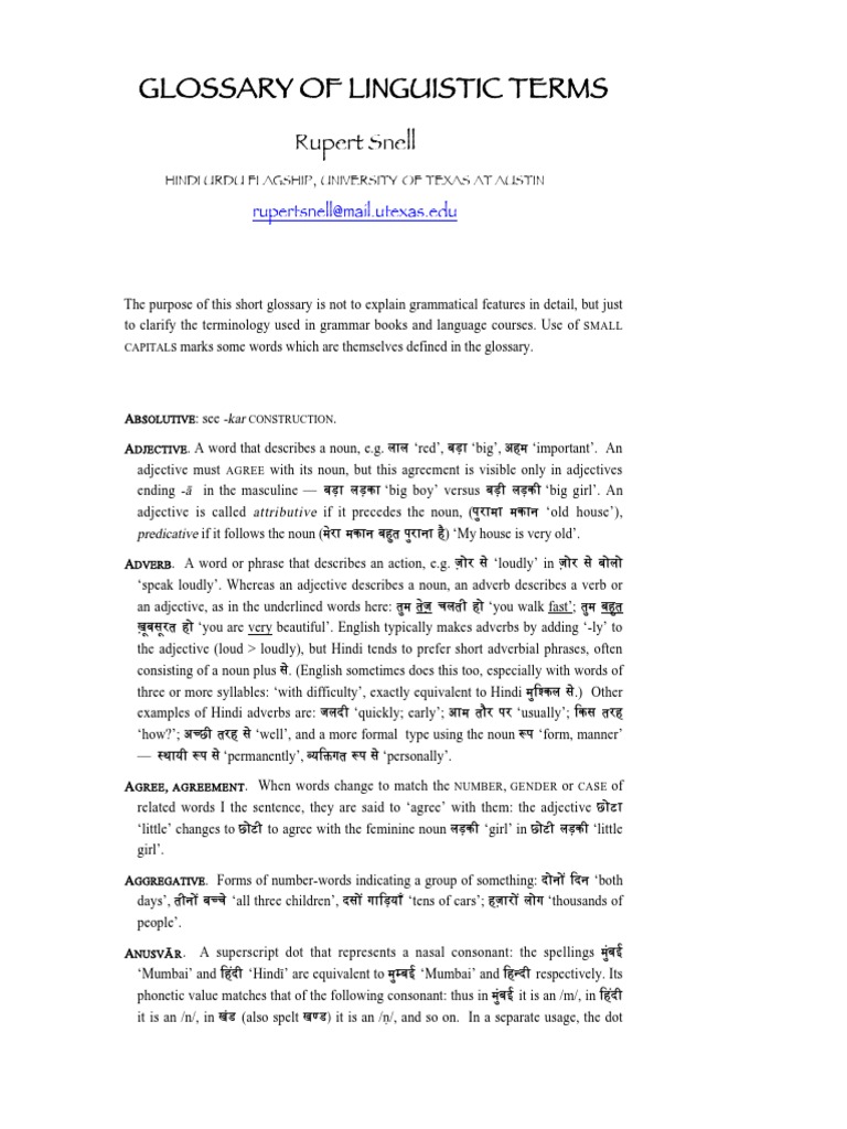 Glossary of Linguistic Terms: Rupert Snell | PDF | Verb | Adjective