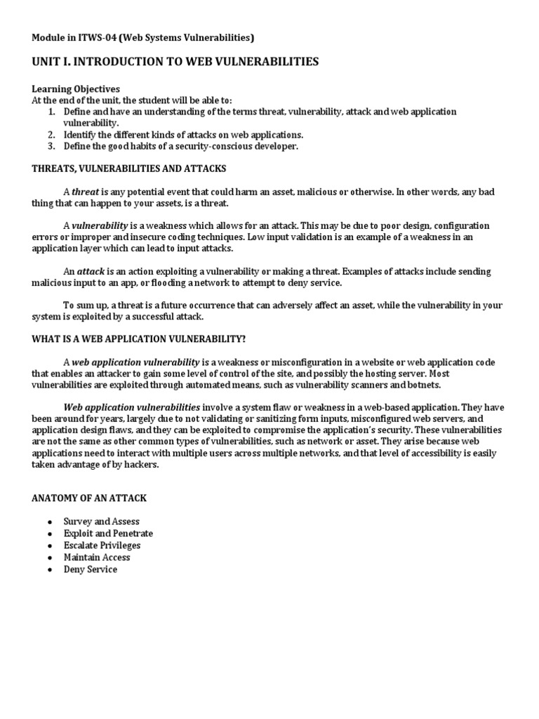 Module in ITWS Week 2 | PDF | Denial Of Service Attack | Vulnerability (Computing)
