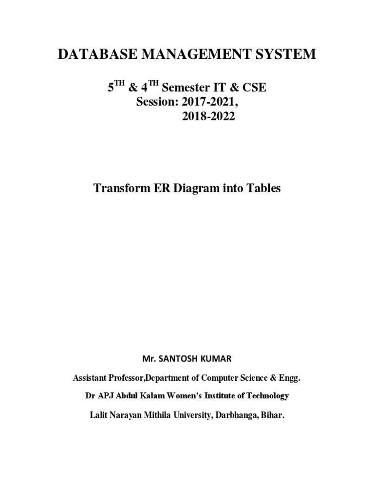Database Management System: 5 & 4 Semester IT & CSE Session: 2017-2021, 2018-2022 | Download ...