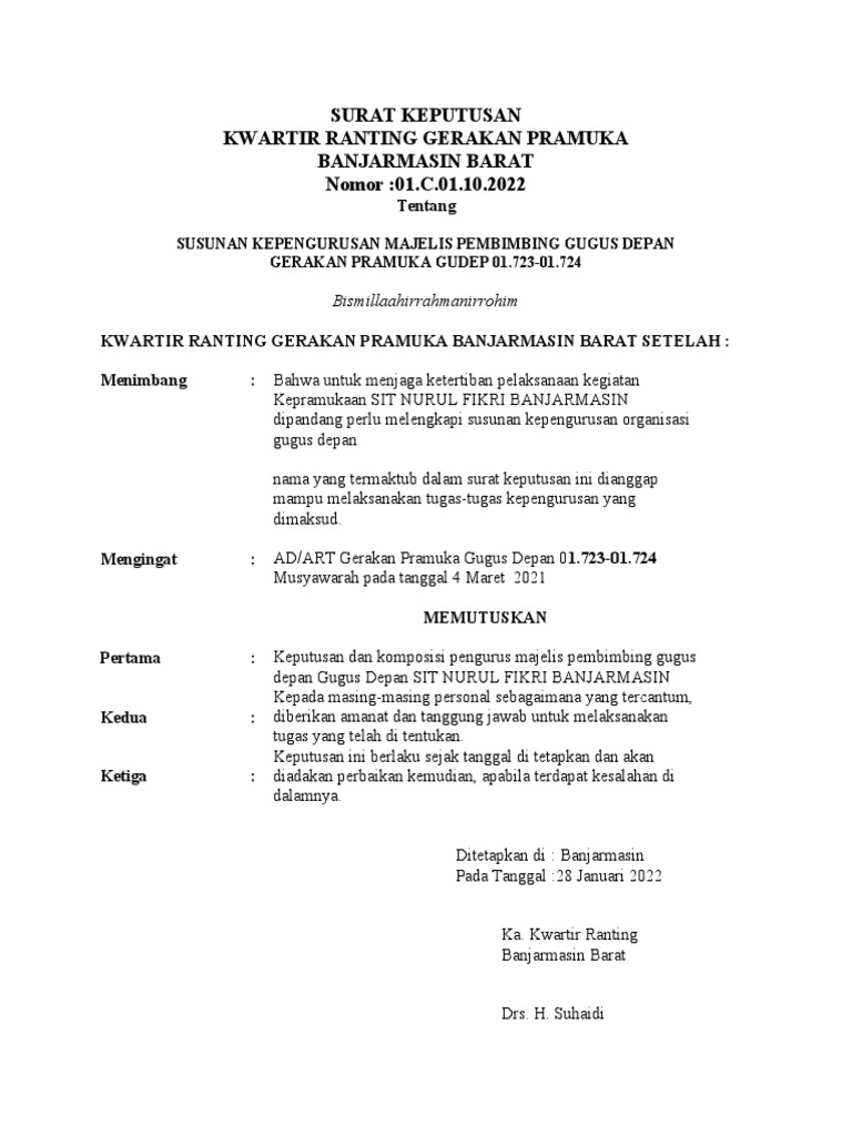 Surat Keputusan Pengurus Mabigus Dan Gudep | PDF