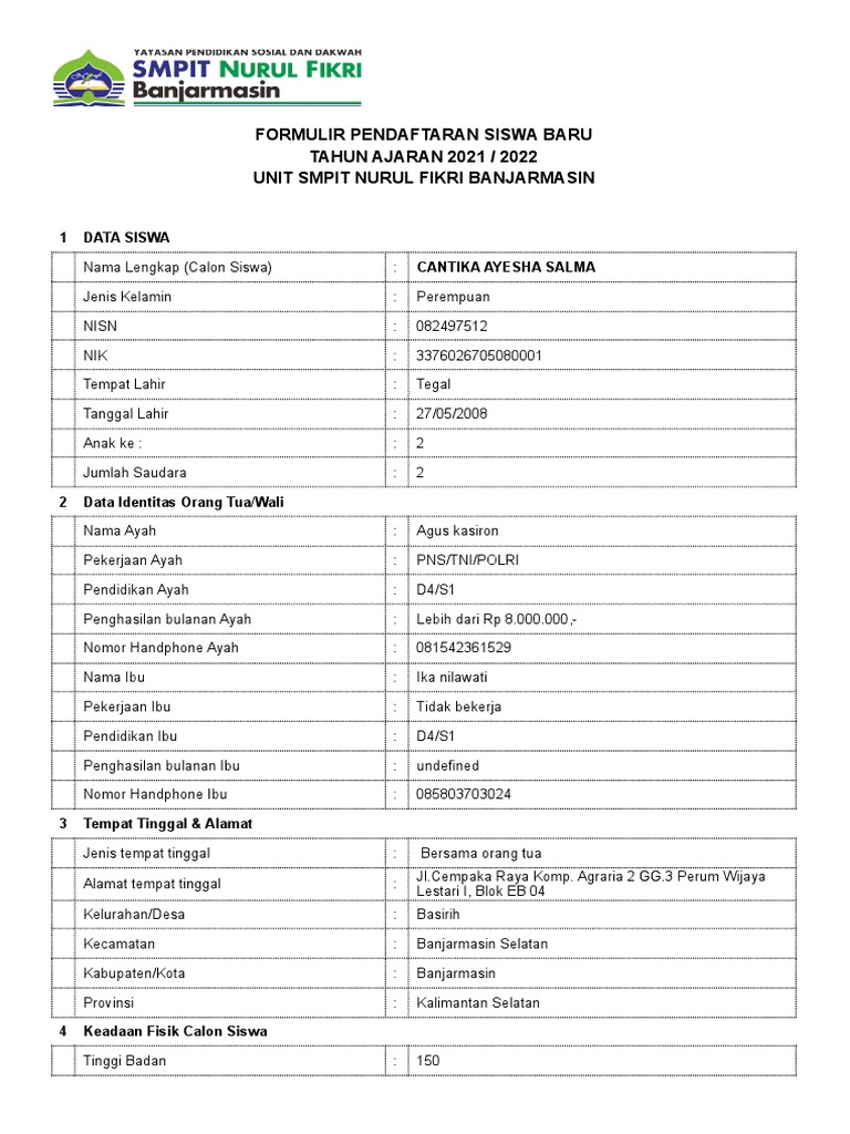 Formulir PPDB SD 2021/2022 | PDF