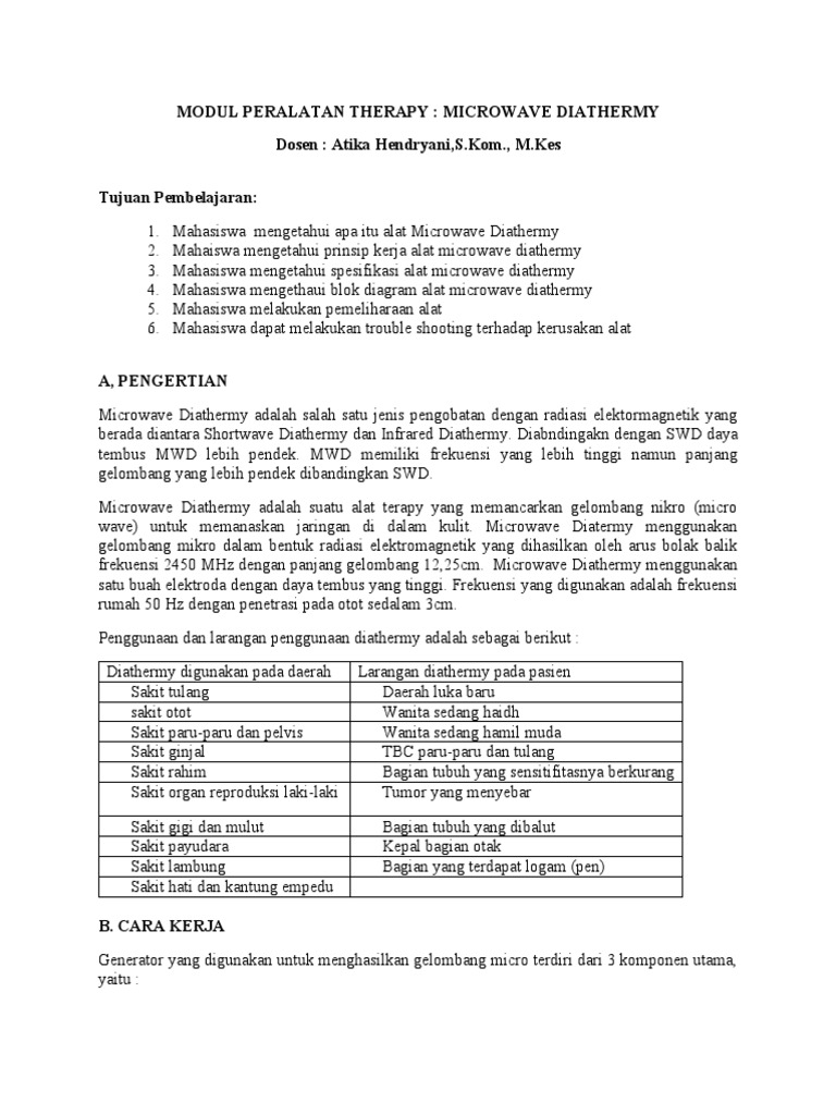 Modul Microwave Diathermy Fisioterapi | PDF | Kesehatan Holistik ...