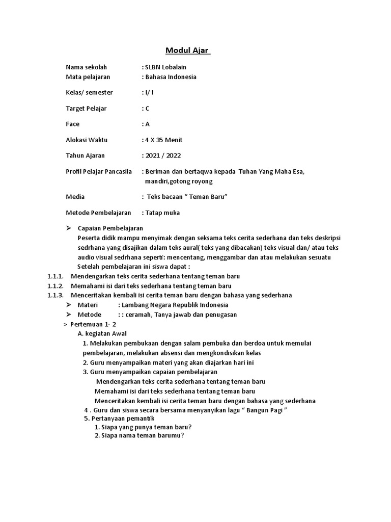 Modul Ajar Bindo (Kelas 1) | PDF