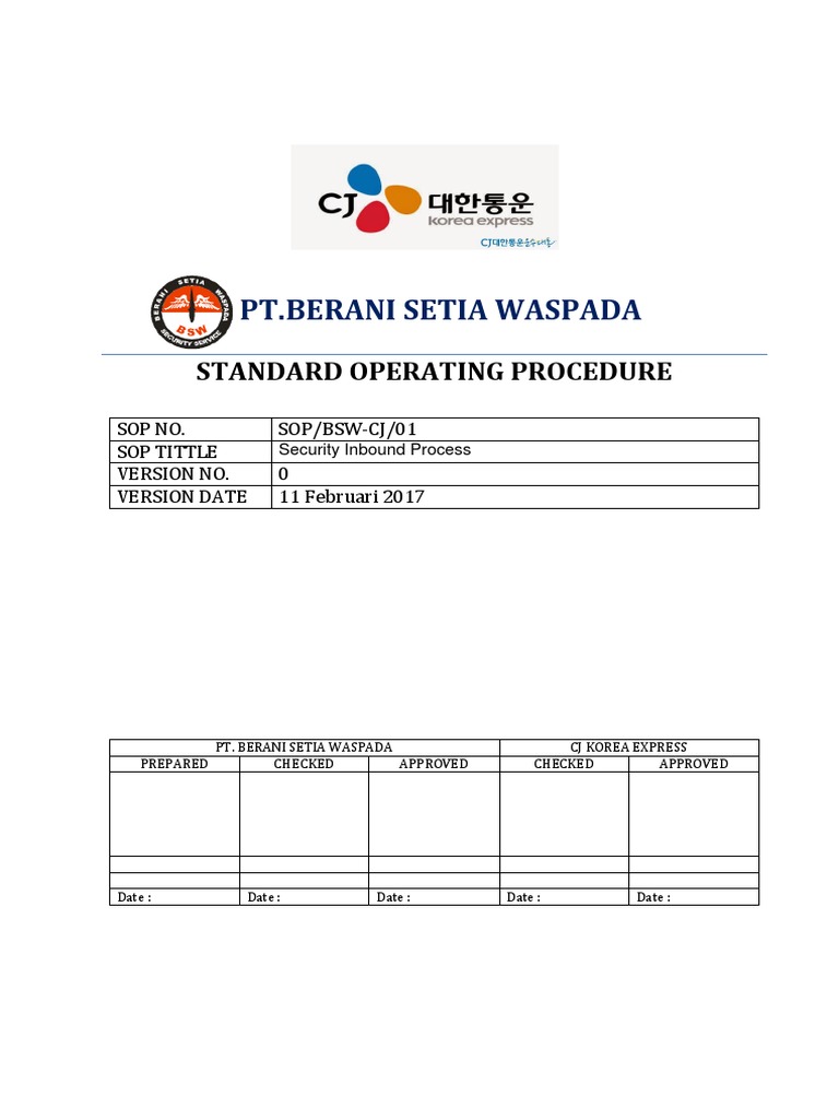 SOP BSW-CJ 01 Secuirty Inbound Process | PDF | Teknologi & Rekayasa