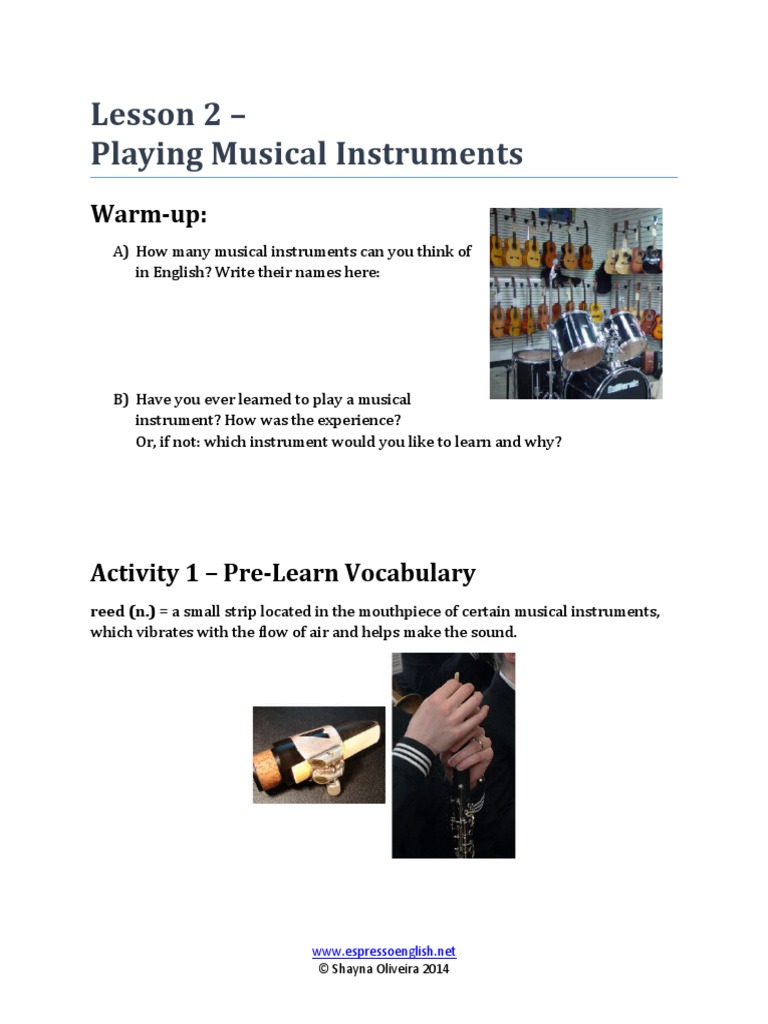 Lesson 2 - Playing Musical Instruments: Warm-Up | PDF | Clarinet | Trumpet