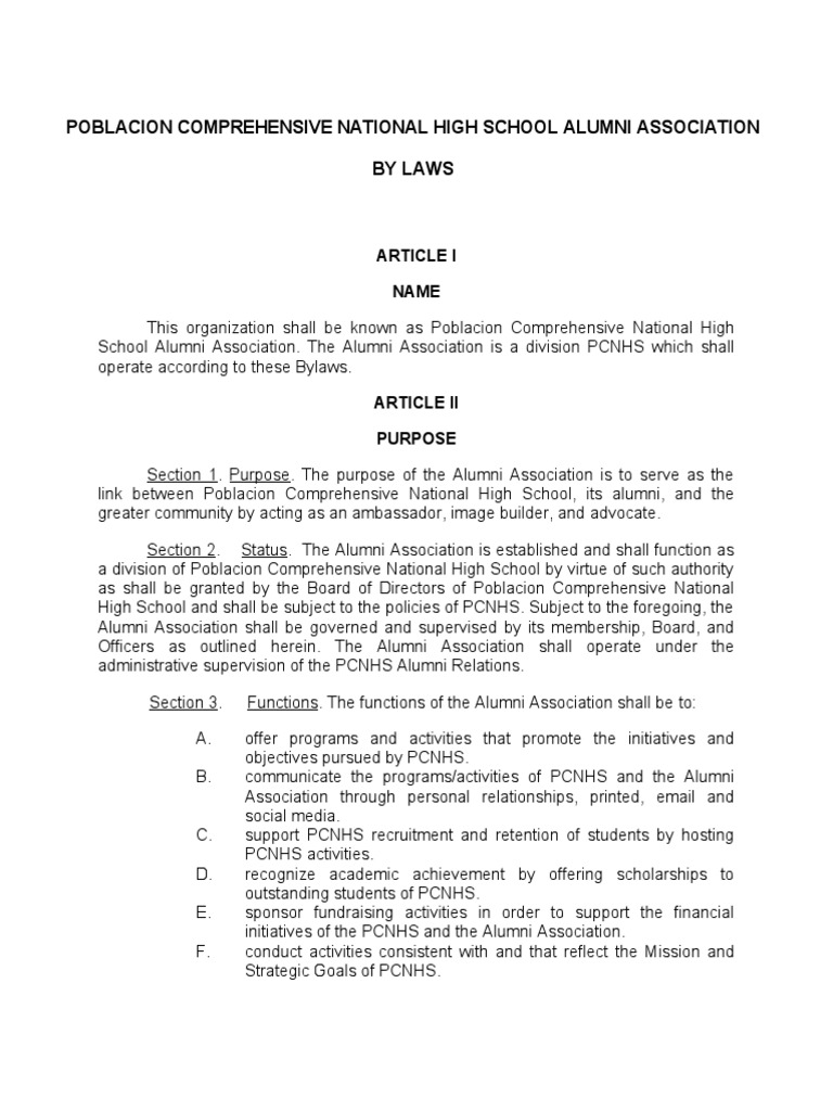 PCNHS Alumni Asso. Bylaws | Download Free PDF | Presidents Of The ...