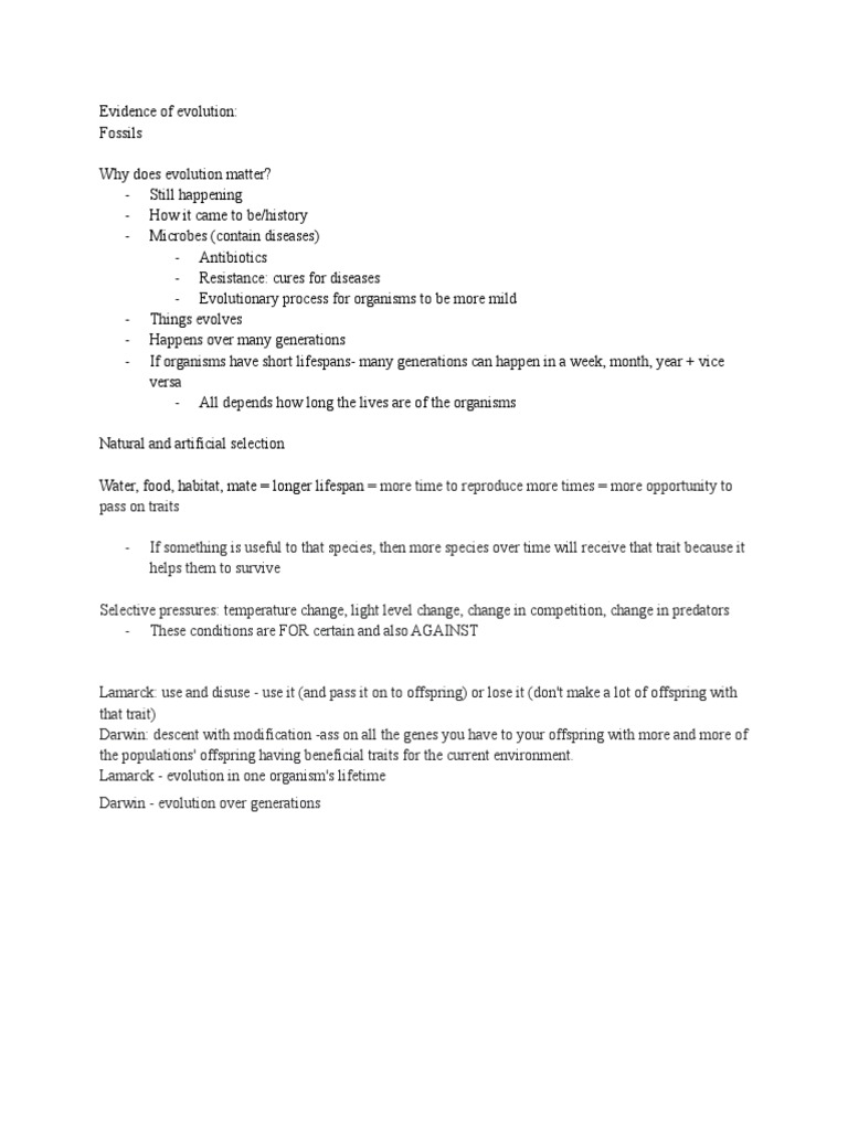 11U Evolution Notes | PDF | Evolution | Natural Selection