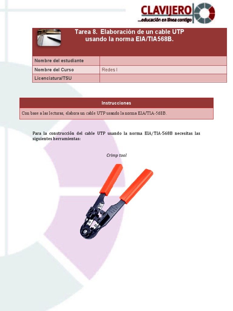 Tarea 8. Elaboración de Un Cable UTP Usando La Norma EIA/TIA568B ...
