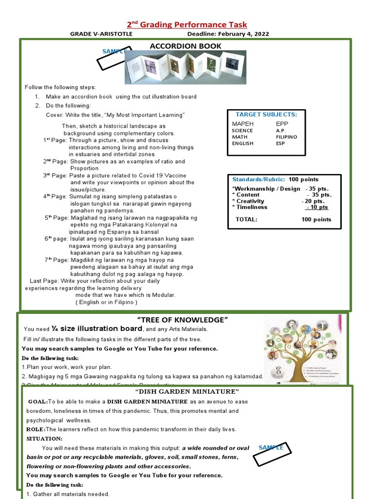 2 Grading Performance Task: Accordion Book | PDF