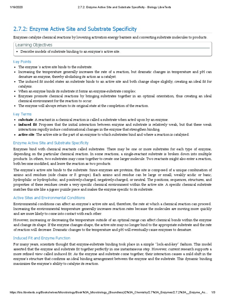 2.7.2 - Enzyme Active Site and Substrate Specificity - Biology ...