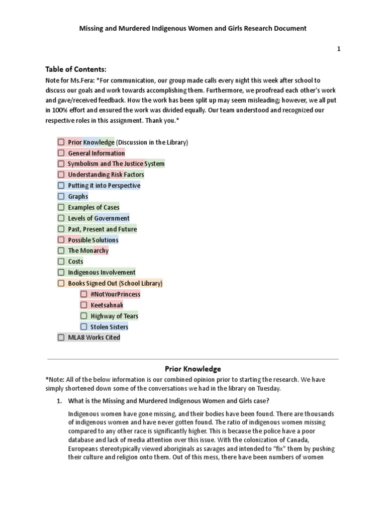 Missing and Murdered Indigenous Women Research | PDF | First Nations ...