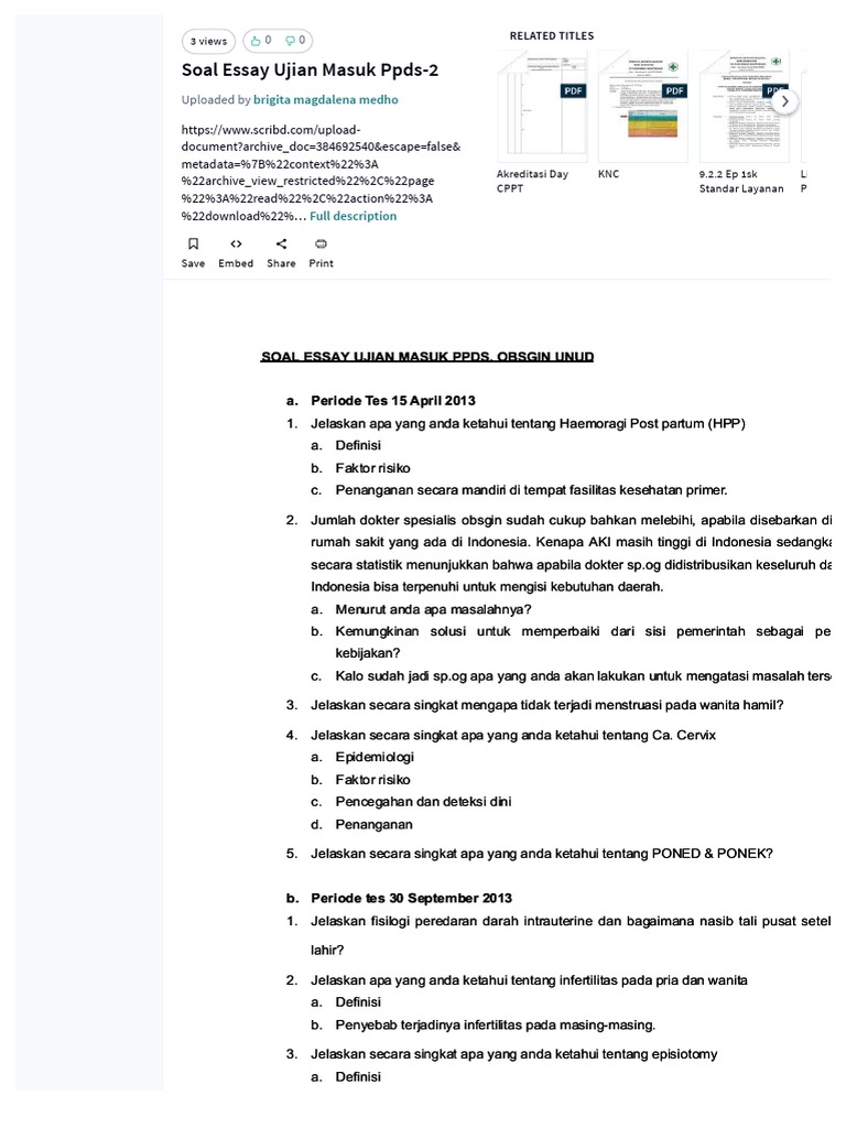 PDF Soal Essay Ujian Masuk Ppds 2 DD | PDF