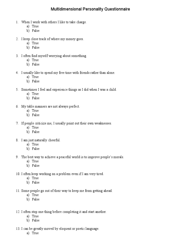 Multidimensional Personality Questionnaire | PDF | Reason | Experience
